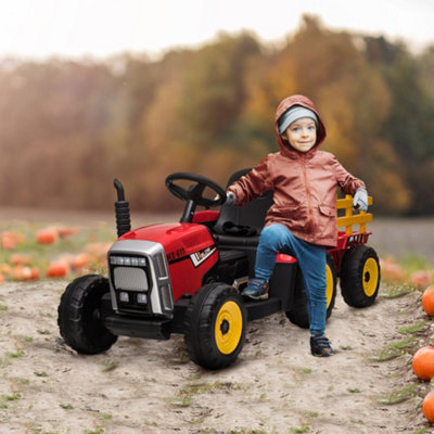 HOMCOM Ride On Tractor with Detachable Trailer, Remote Control, Music - Red