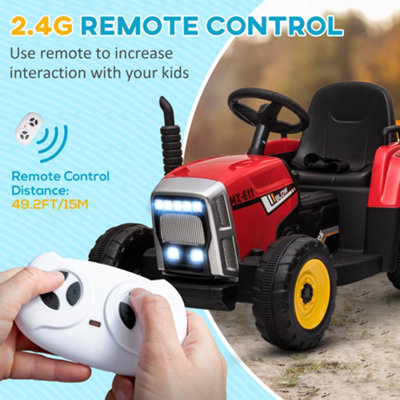 HOMCOM Ride On Tractor with Detachable Trailer, Remote Control, Music - Red
