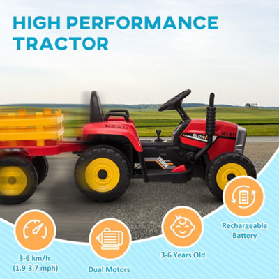 HOMCOM Ride On Tractor with Detachable Trailer, Remote Control, Music - Red