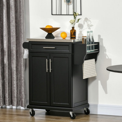 HOMCOM Rolling Kitchen Cart Storage Trolley with Drawer Towel Rail ...