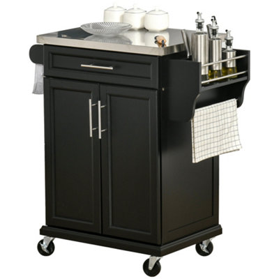HOMCOM Rolling Kitchen Cart Storage Trolley with Drawer Towel Rail ...