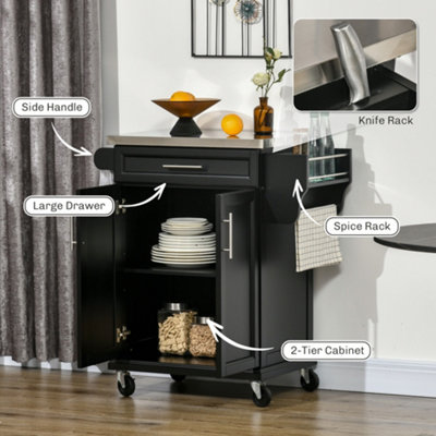 HOMCOM Rolling Kitchen Cart Storage Trolley with Drawer Towel Rail ...