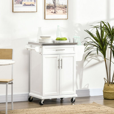 HOMCOM Rolling Kitchen Cart Storage Trolley with Drawer Towel Rail ...