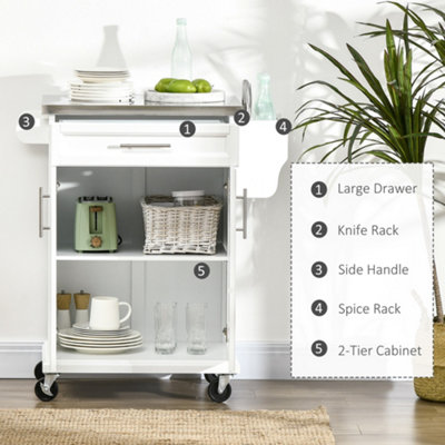 HOMCOM Rolling Kitchen Cart Storage Trolley with Drawer Towel Rail ...