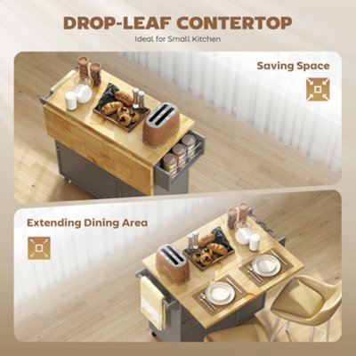 HOMCOM Rolling Kitchen Island, Kitchen Storage Trolley w/ Drop Leaf ...