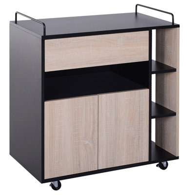 HOMCOM Rolling Kitchen Storage Trolley Cart Cupboard Island With ...
