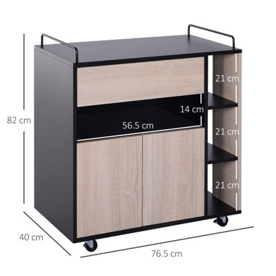 HOMCOM Rolling Kitchen Storage Trolley Cart Cupboard Island With ...