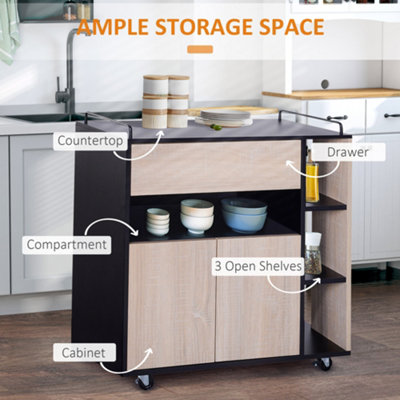 HOMCOM Rolling Kitchen Storage Trolley Cart Cupboard Island With ...