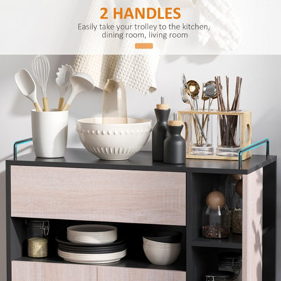 HOMCOM Rolling Kitchen Storage Trolley Cart Cupboard Island With ...