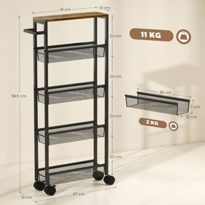HOMCOM Rolling Kitchen Trolley, Slim Storage Cart with Metal Frame, Handle