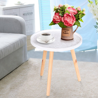 HOMCOM Round Coffee Table W/ Solid Wood Legs Sofa End Side Coffee Table ...