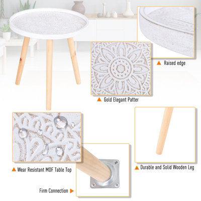 HOMCOM Round Coffee Table W/ Solid Wood Legs Sofa End Side Coffee Table