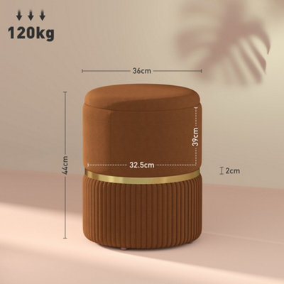 HOMCOM Round Pouffe, Storage Footstool with Cushioned Top, Light Brown