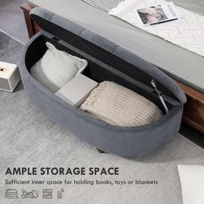 HOMCOM Semi-Circle Storage Ottoman Bench Tufted Upholstered Grey