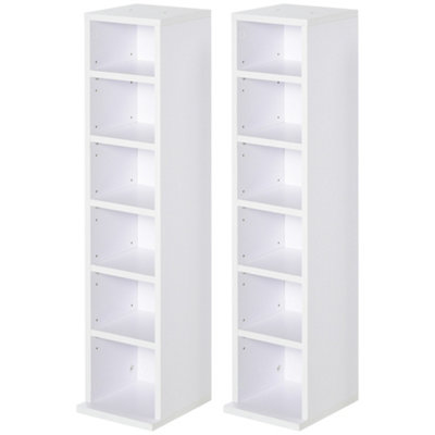 HOMCOM Set of 2 CD Media Display Shelf Unit Tower Rack Adjustable, White
