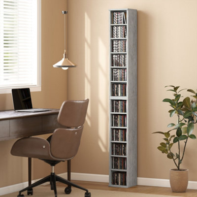 HOMCOM Set of 2 CD Storage Units DVD Shelf with Adjustable Shelves, Grey