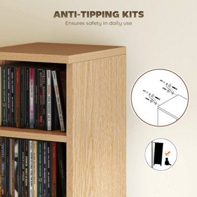 HOMCOM Set of 2 CD Storage Units DVD Shelf with Adjustable Shelves, Natural