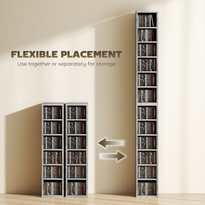 HOMCOM Set of 2 CD Storage Units with Adjustable Shelves Cement Grey