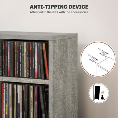 HOMCOM Set of 2 CD Storage Units with Adjustable Shelves Cement Grey