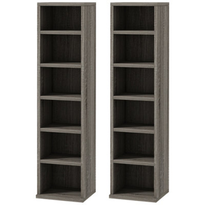 HOMCOM Set of 2 CD Storage Units with Adjustable Shelves Mocha Wood
