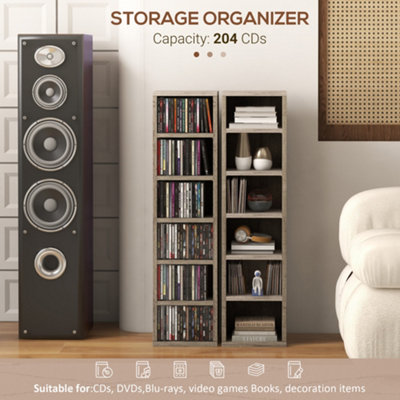 HOMCOM Set of 2 CD Storage Units with Adjustable Shelves Mocha Wood