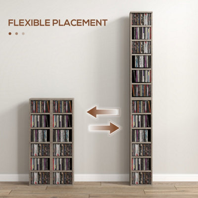 HOMCOM Set of 2 CD Storage Units with Adjustable Shelves Mocha Wood