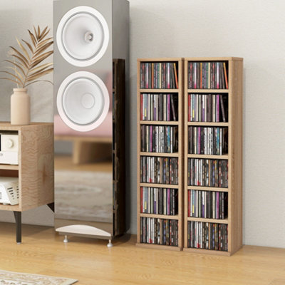 HOMCOM Set of 2 CD Storage Units with Adjustable Shelves Natural | DIY ...