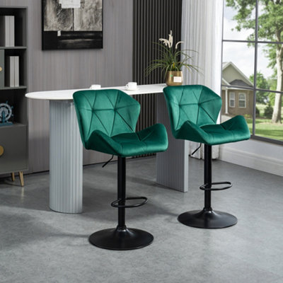 HOMCOM Set Of 2 Luxurious Velvet-Touch Bar Stools Metal Frame Footrest ...