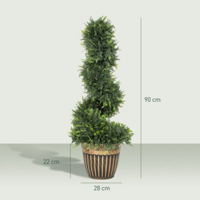 HOMCOM Set of 2 Potted Artificial Plants, Topiary Spiral Cypress Trees ...