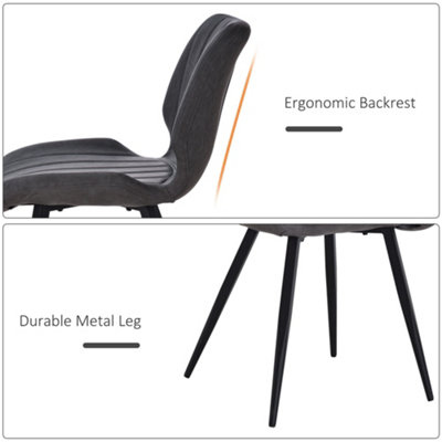 HOMCOM Set of 2 PU Leather Dining Chair Moulded Seats with Steel Frame Grey