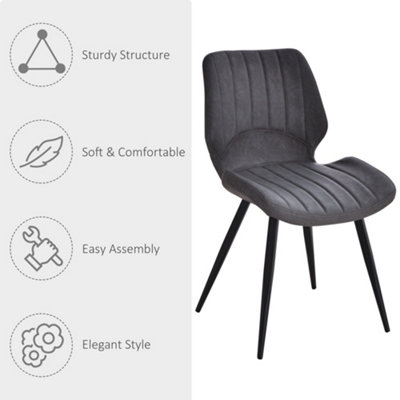 HOMCOM Set of 2 PU Leather Dining Chair Moulded Seats with Steel Frame Grey