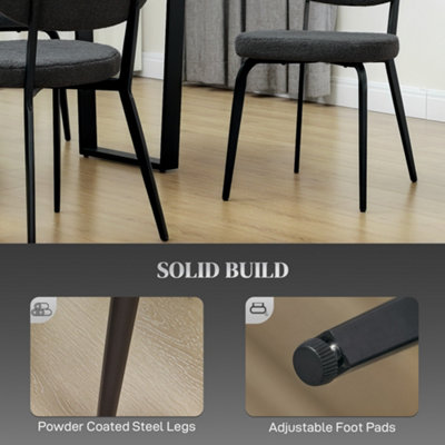 HOMCOM Set of 4 Sherpa Dining Chairs Boucle Kitchen Chairs with Back Black