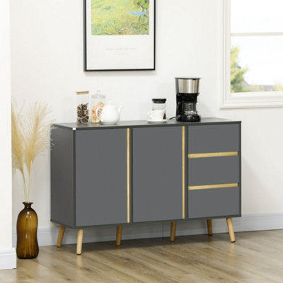 HOMCOM Sideboard Kitchen Cupboard w Adjustable Shelves Double Doors Dark Grey