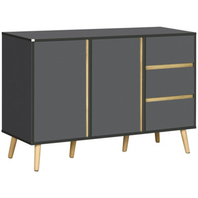 HOMCOM Sideboard Kitchen Cupboard w Adjustable Shelves Double Doors Dark Grey