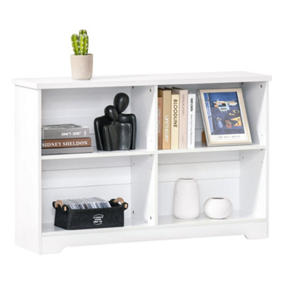 HOMCOM Simple Modern 4-Compartment Low Bookcase w/ Shelves Cube Display ...