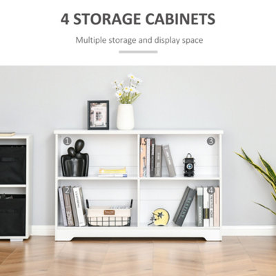 HOMCOM Simple Modern 4-Compartment Low Bookcase w/ Shelves Cube Display ...