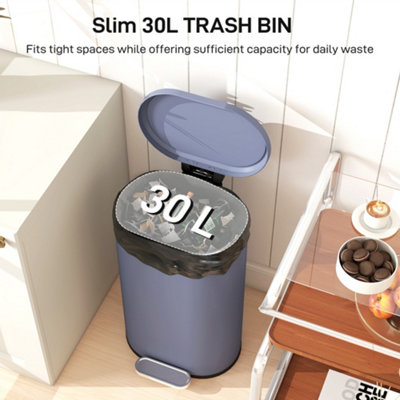 HOMCOM Slim Rectangular Pedal Bin with Soft-Close Lid, 30L Kitchen Bin ...