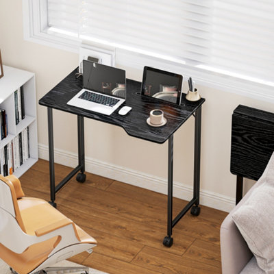 HOMCOM Small Writing Desk with Wheels, Folding Study Table, Black