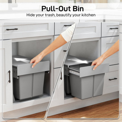 HOMCOM Soft Close Pull Out Bin, Under Sink Bin - 2 Compartments (15L Each)