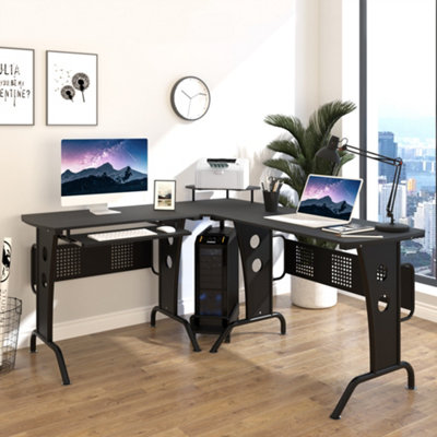 HOMCOM Space-Saving Corner Work Office Desk Gaming w/ Steel Frame CPU ...