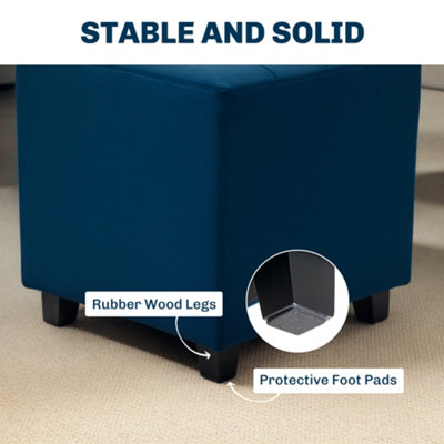 HOMCOM Square Footstool Small Ottoman with Wood Legs for Bedroom Blue