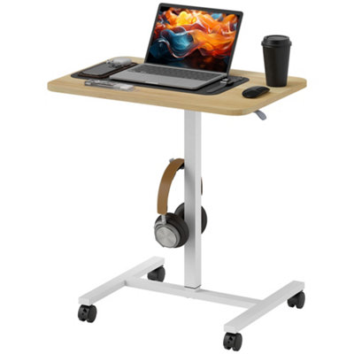 HOMCOM Standing Desk Mobile Overbed Table w Wheels for Home Office Natural