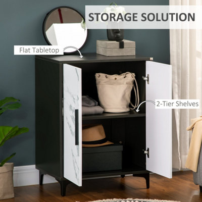 HOMCOM Storage Cabinet with Marble Effect Doors and Adjustable Shelf Black