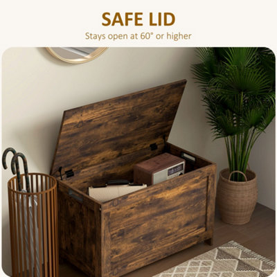 HOMCOM Storage Chest with 2 Safety Hinges, Storage Bench, Rustic Brown