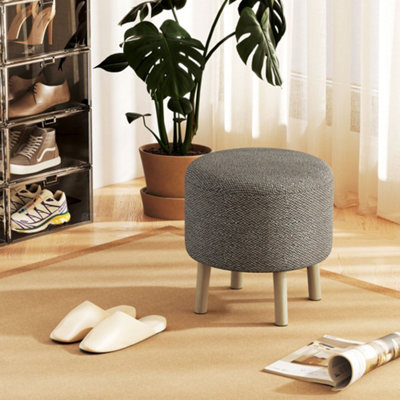 HOMCOM Storage Ottoman, Round Stool Chair with Cushioned Top, Light Grey