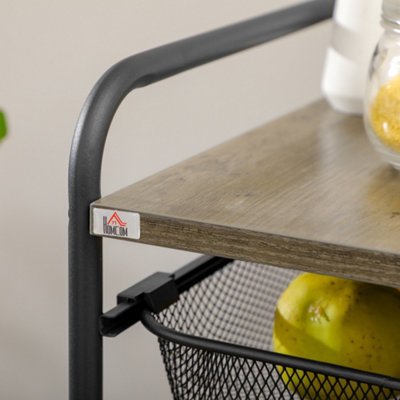 HOMCOM Storage Trolley Rolling Utility Cart with 4 Mesh Basket for ...