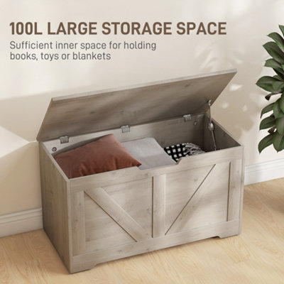 HOMCOM Storage Trunk for Living Room, with Safety Hinges, 80cm, Grey