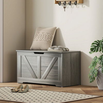 HOMCOM STORAGE TRUNK WITH 2 SAFETY HINGES, 80CM, CHARCOAL GREY