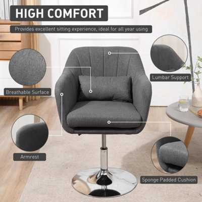 HOMCOM Swivel Accent Chair for Living Room Contemporary Vanity Armchair with Adjustable Height Dark Grey