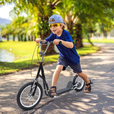 HOMCOM Teen Scooter Adjustable Height Dual Brakes Rubber Wheels ...